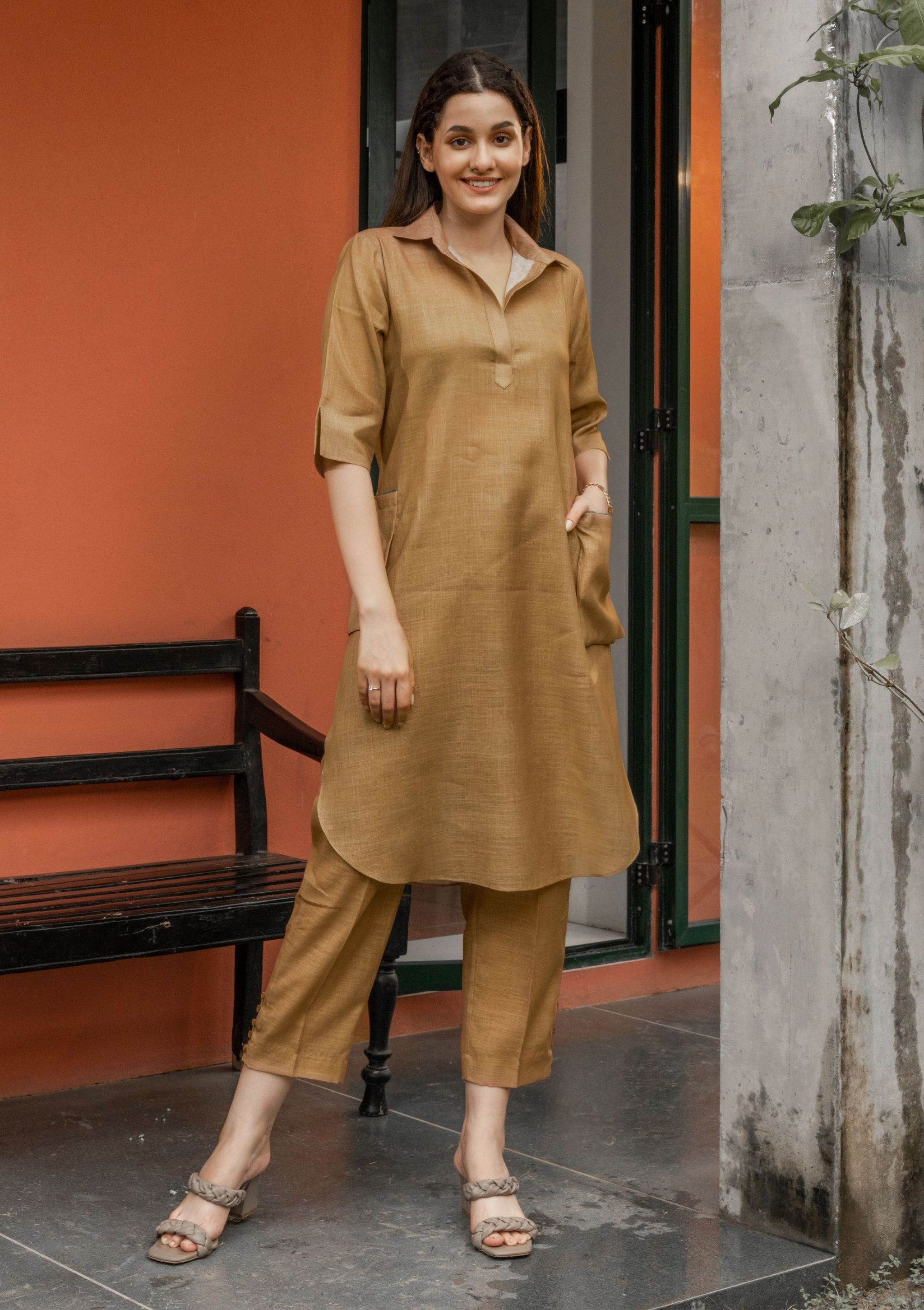 Oia Beige Linen Co-ord Set