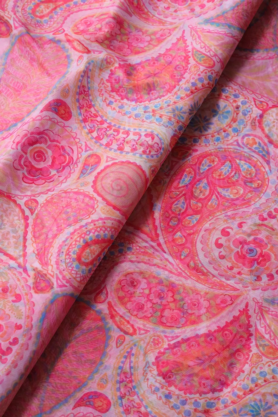 Beautiful Multi Color Paisley Pattern Digital Print On White Organza F
