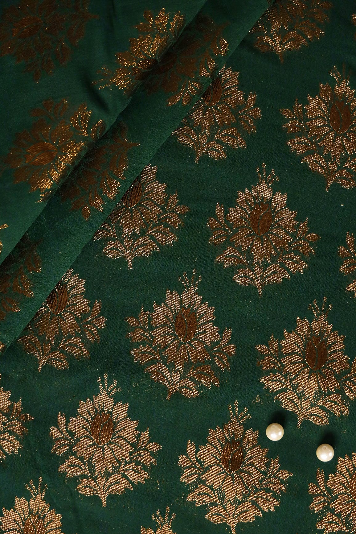 Bottle Green Floral Pure Crepe Taspa Banarasi Silk Jacquard Fabric
