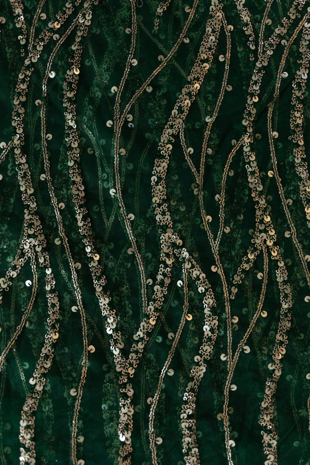 Gold And Silver Sequins With Blue Thread Wavy Embroidery Work On Rama