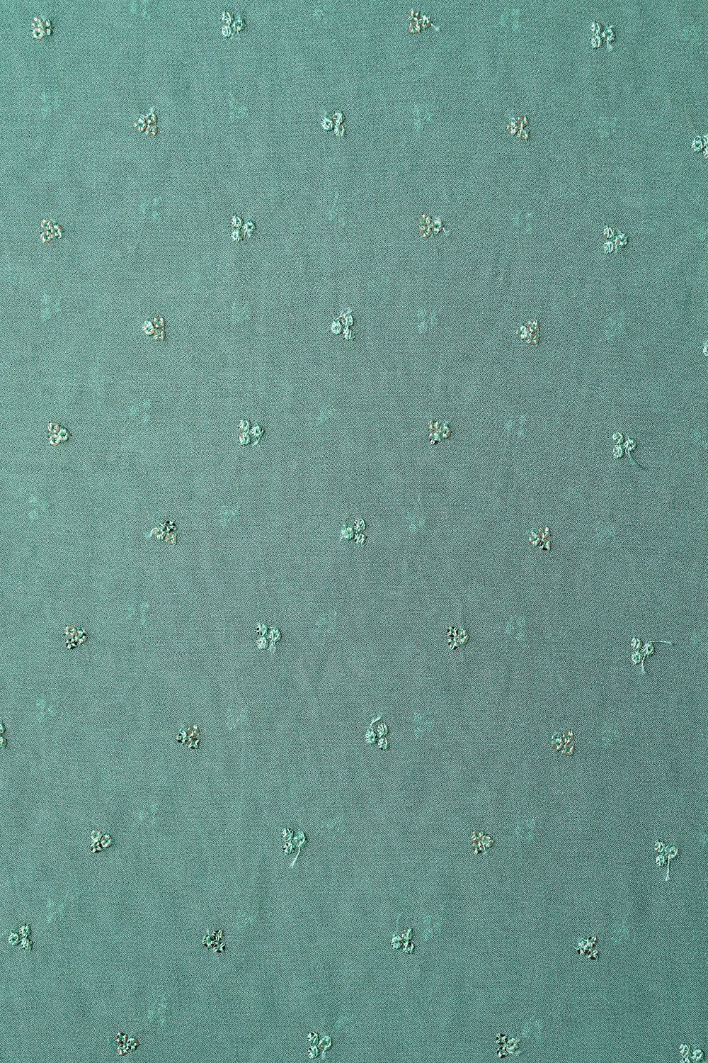 Small Motif Sequins Embroidery On Teal Viscose Georgette Fabric